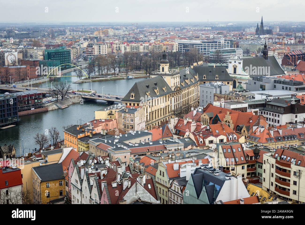 Aerial view from Garrison Church in Old Town of Wroclaw, Poland - view ...