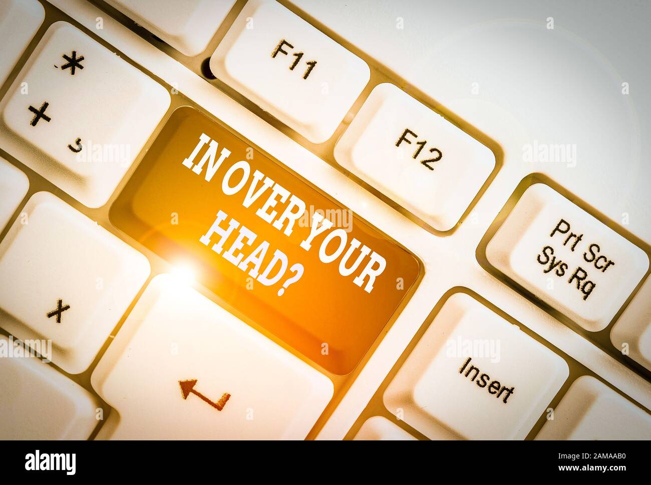 Writing note showing In Over Your Head Question. Business concept for ...