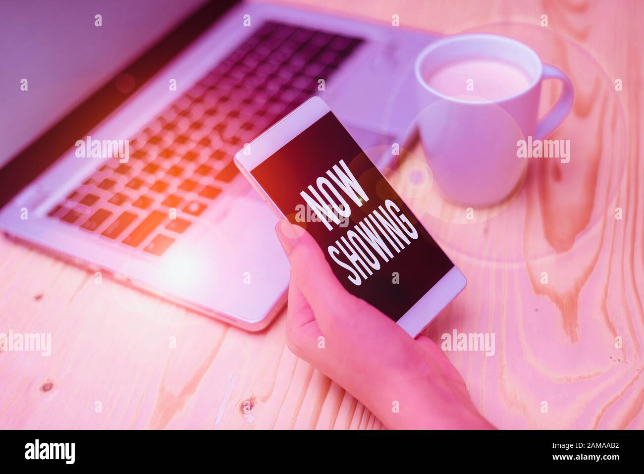 Writing note showing Now Showing. Business concept for opportunity for ...