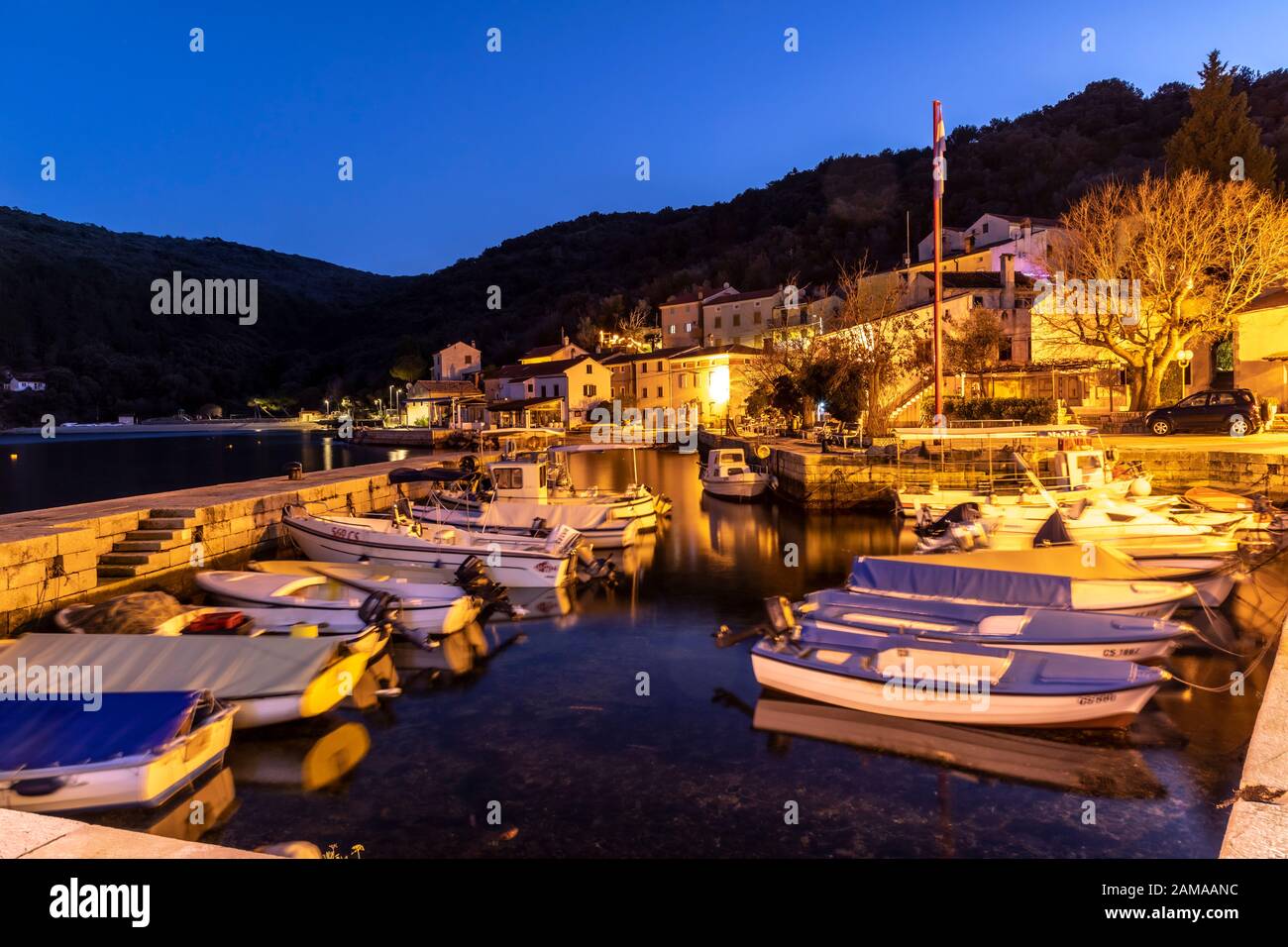 Valun, Island Cres, Croatia - December 31, 2019: evening in the old ...