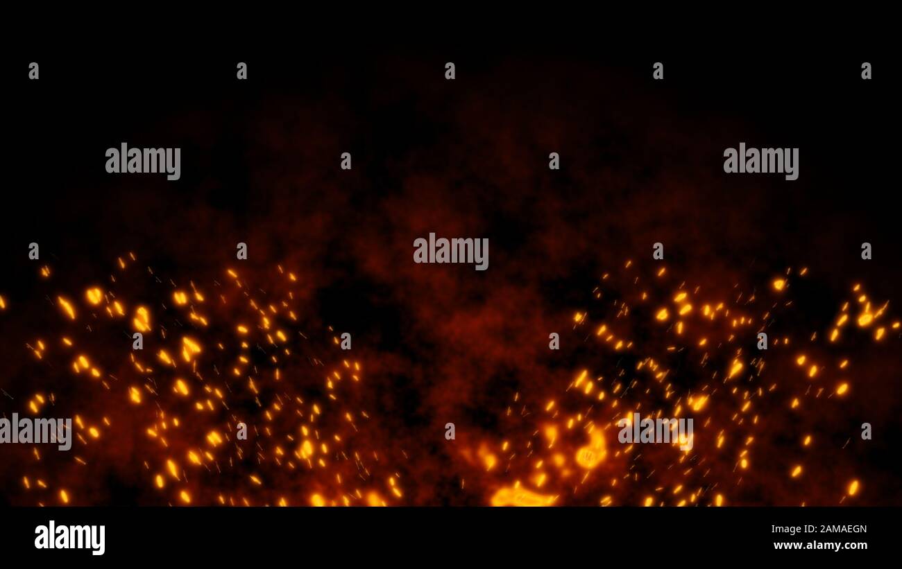 Burning red hot flying sparks fire in the night sky. Beautiful abstract ...