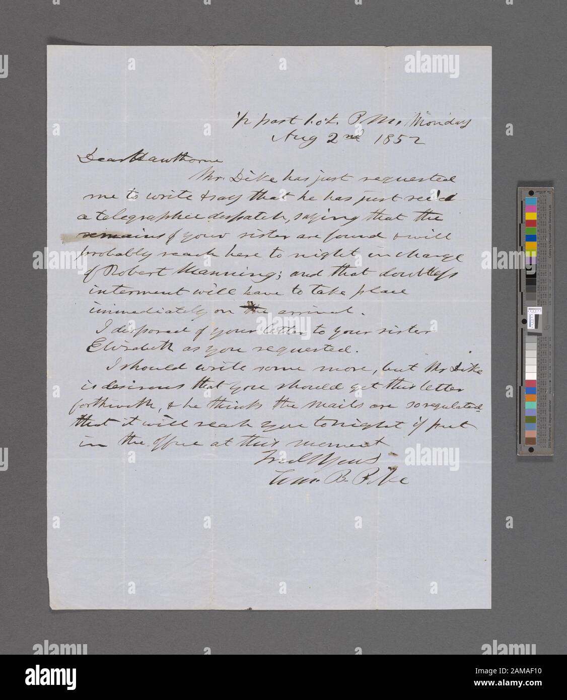 Pike, William B, ALS to NH Aug 2, 1852 Digitization was made possible ...