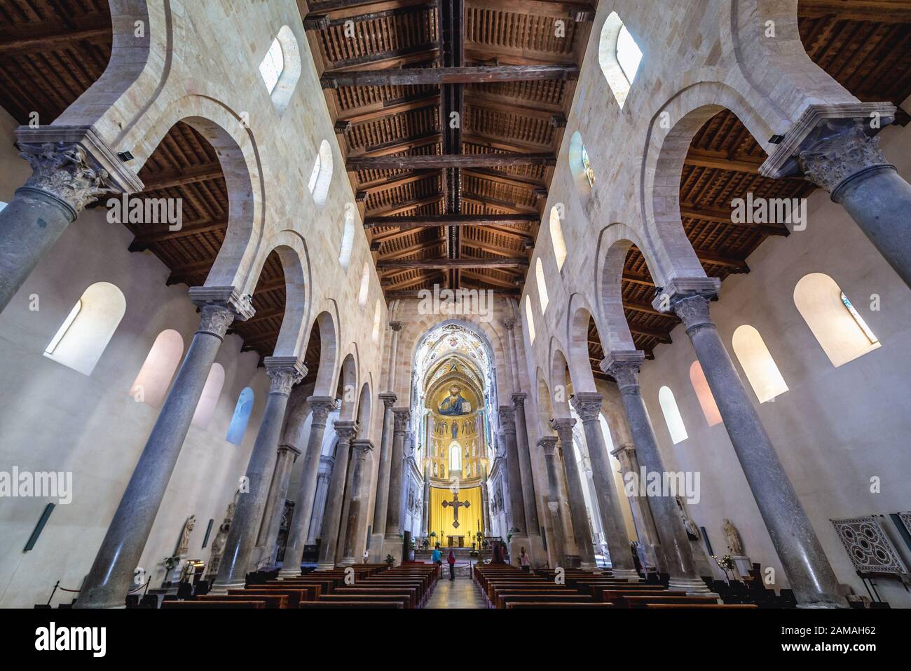 Interior of Basilica Cathedral of Transfiguration in Cefalu city and ...