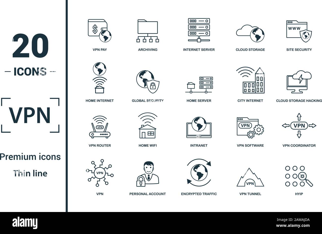 Vpn icon set. Include creative elements , archiving, site security ...