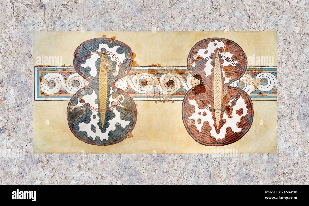 Minoan wall art fresco of a 'figure of eight' shield from Knossos ...