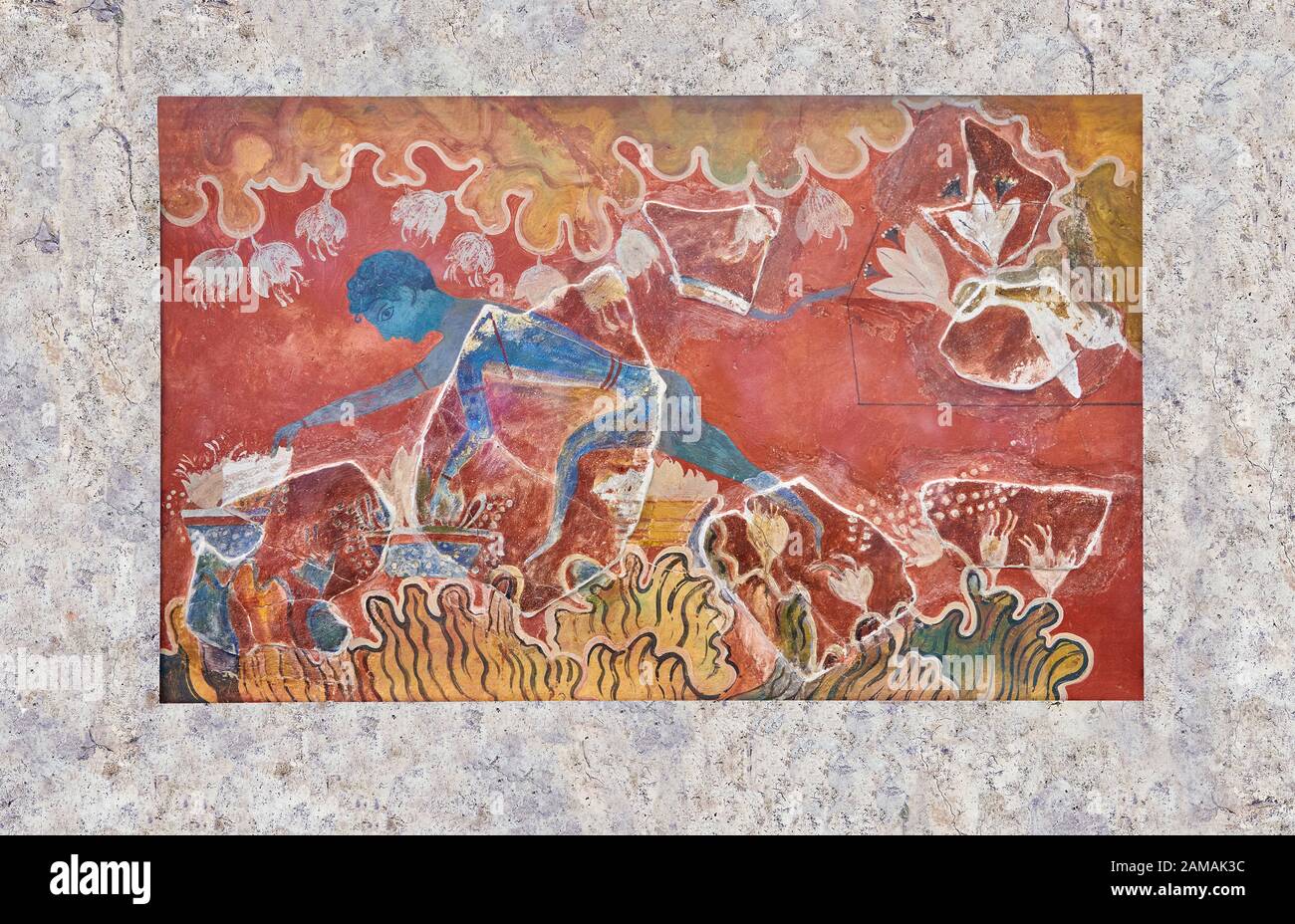 The Minoan 'Blue Boy' or 'Saffron Gatherer' wall art fresco from ...