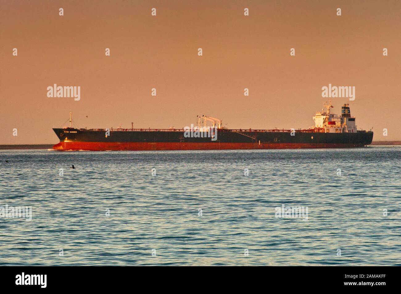 Oil tanker M/S Genmar Agamemnon, Liberia flag, leaving Galveston Bay on ...