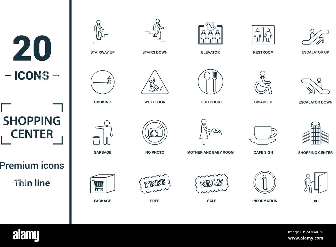 Shopping Center Icons icon set. Include creative elements stairway up ...