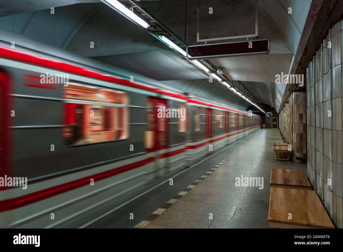 European Czech metro subway transit vehicle in motion - Subway Station ...
