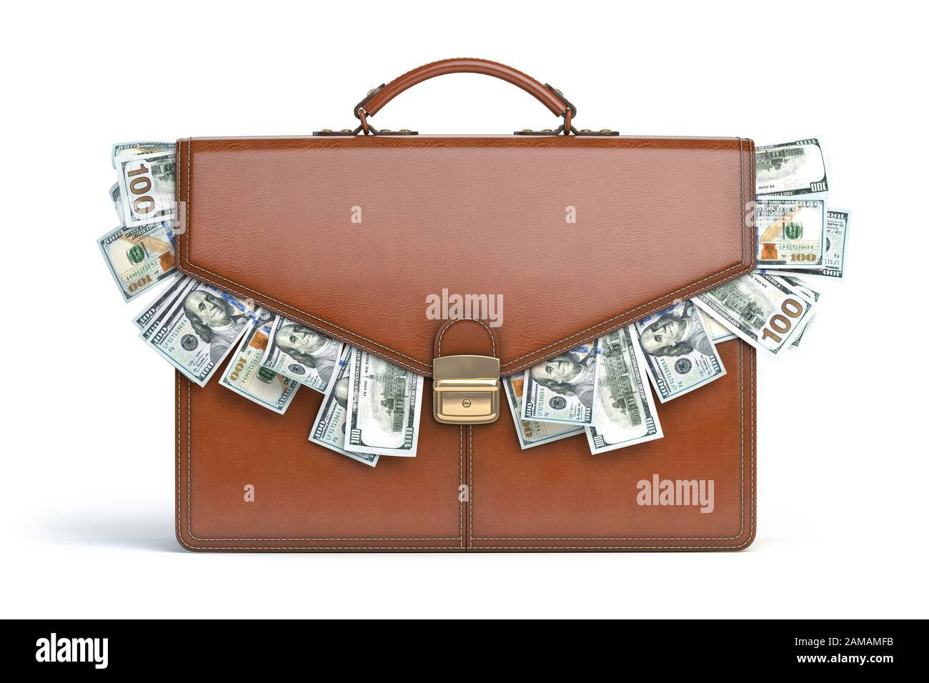 Briefcase full of dollars isolated on white background. Bribery ...