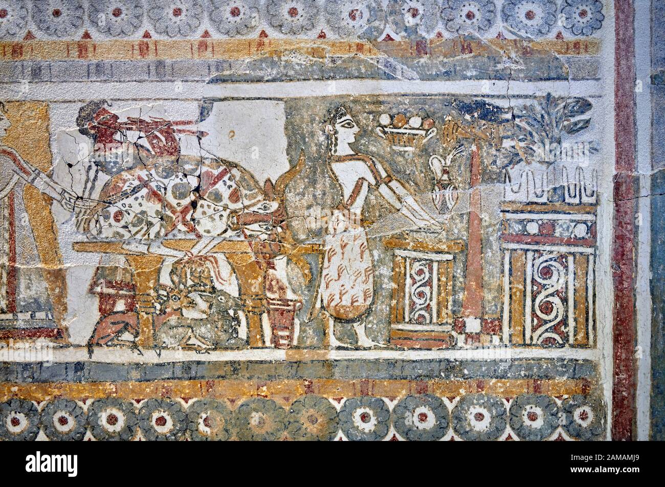The painted Minoan Hagia Triada Sarcophagus 1370-1300 BC. Heraklion ...
