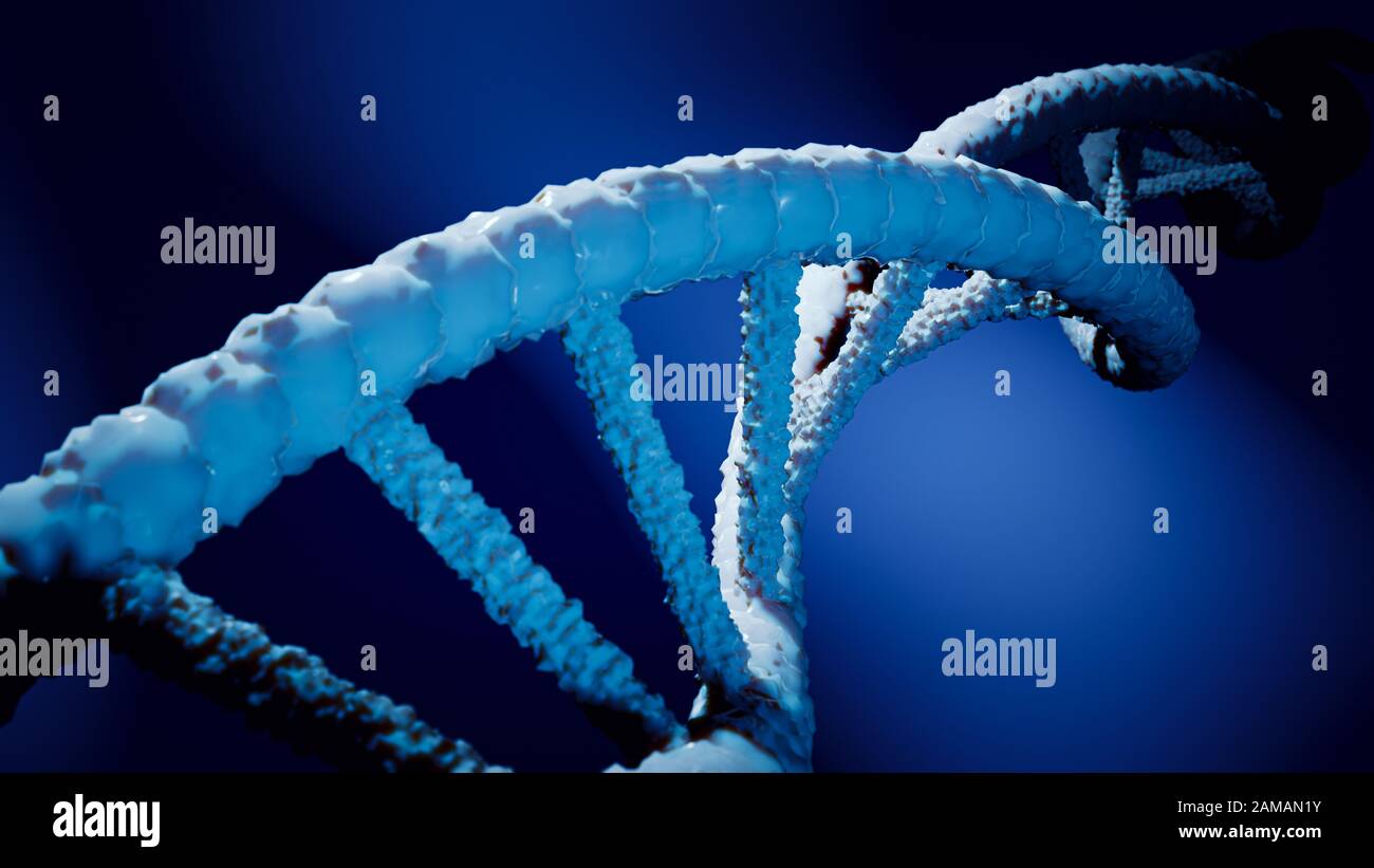 Blue DNA structure on blurred background. 3D Illustration Stock Photo ...