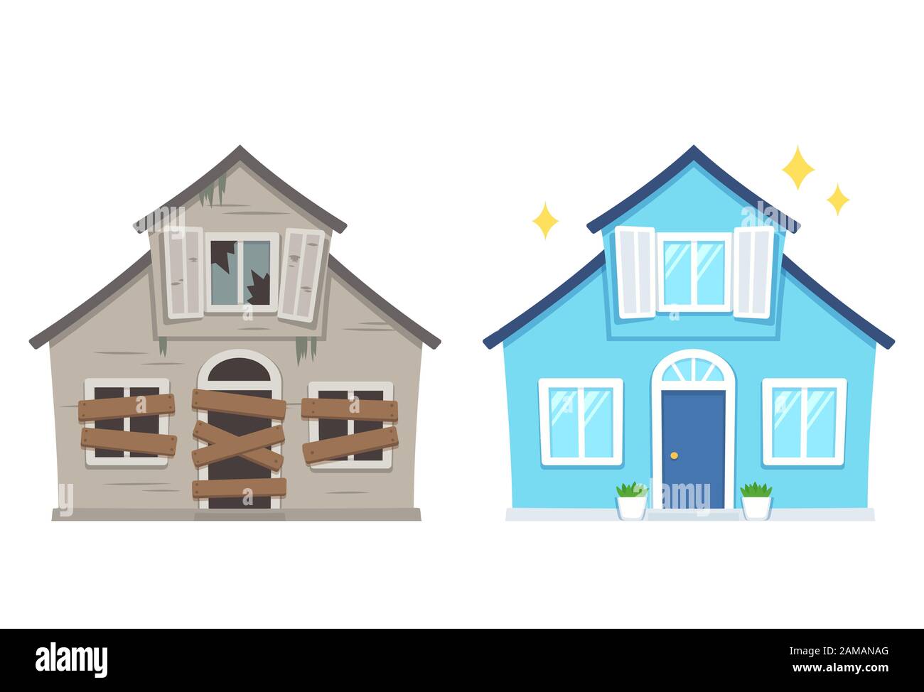 Fixer upper home renovation before and after. Old run-down house ...