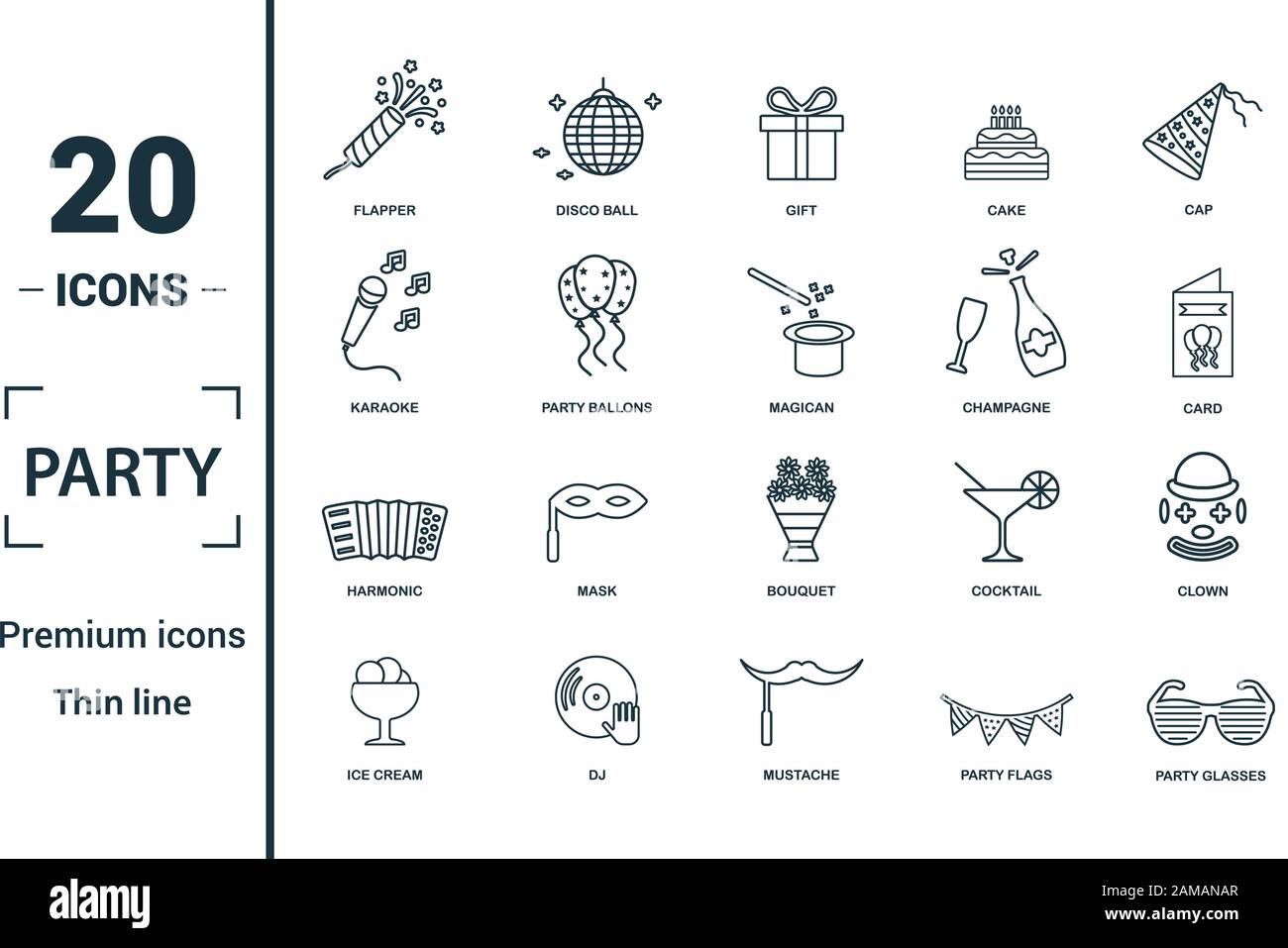 Party Icon icon set. Include creative elements flapper with confetti ...