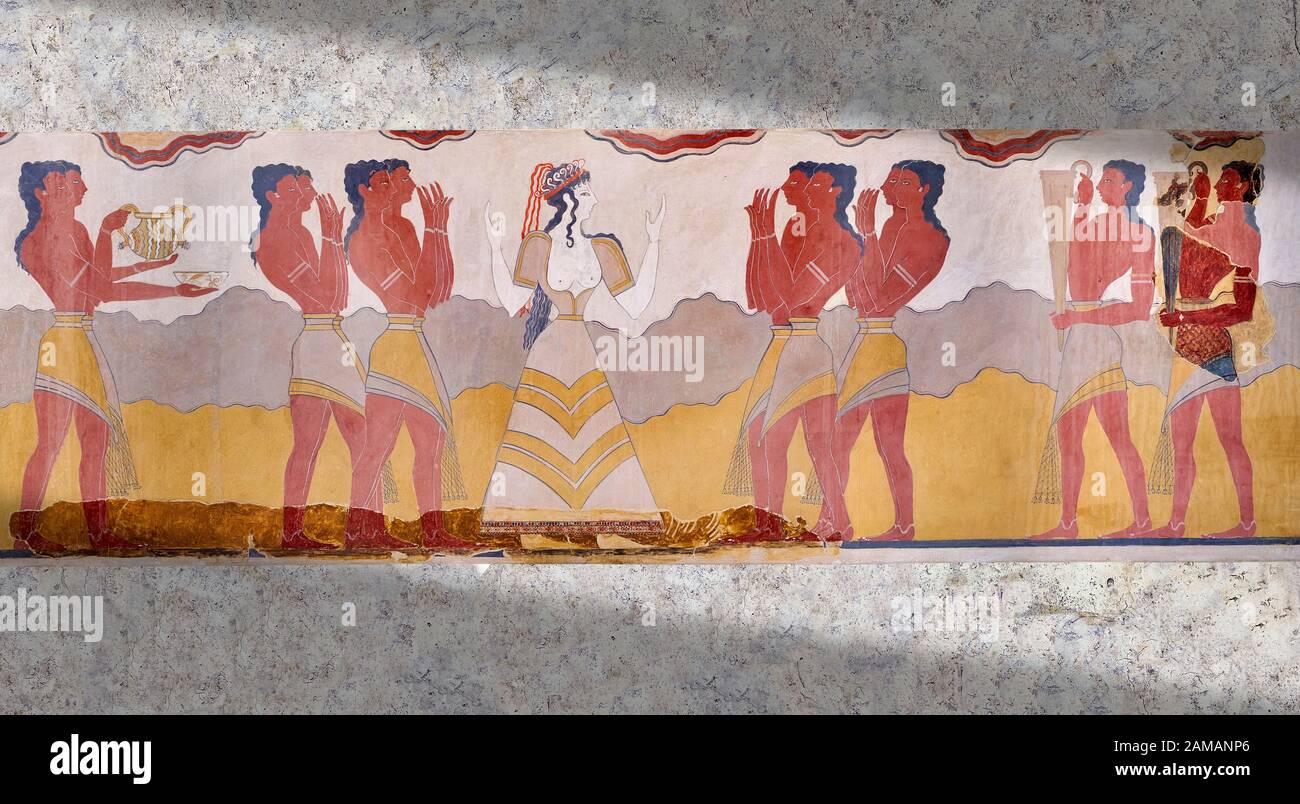The Minoan 'Procession Fresco', wall art from the South Prpylaeum ...