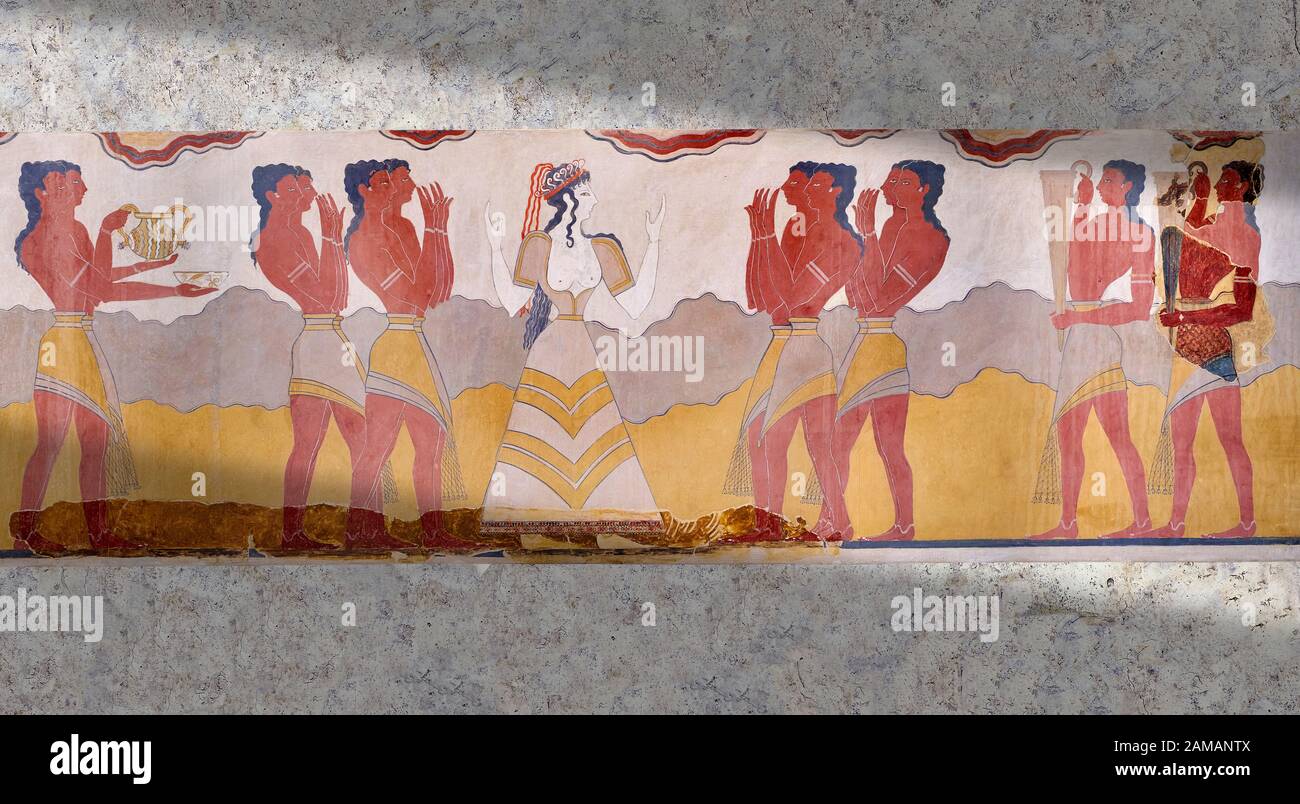 The Minoan 'Procession Fresco', wall art from the South Prpylaeum ...