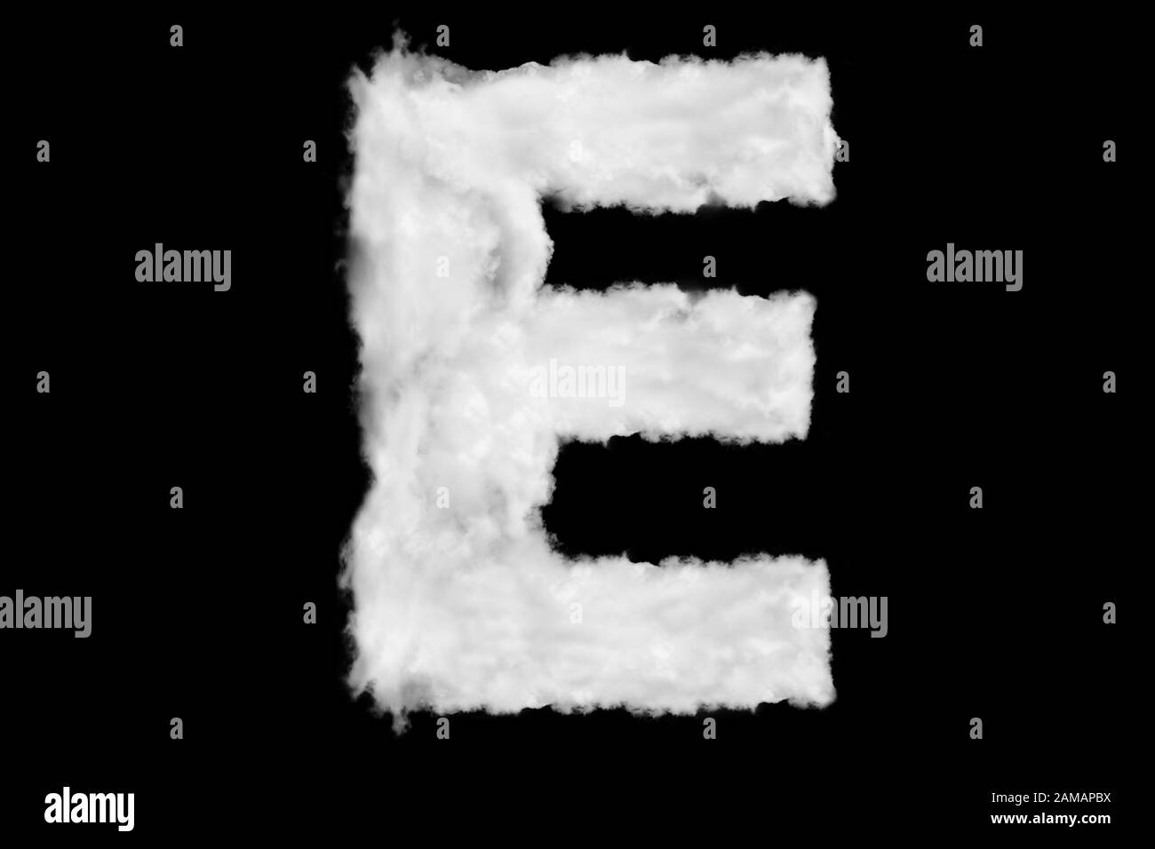 Letter E font shape element made of clouds on black background ready ...