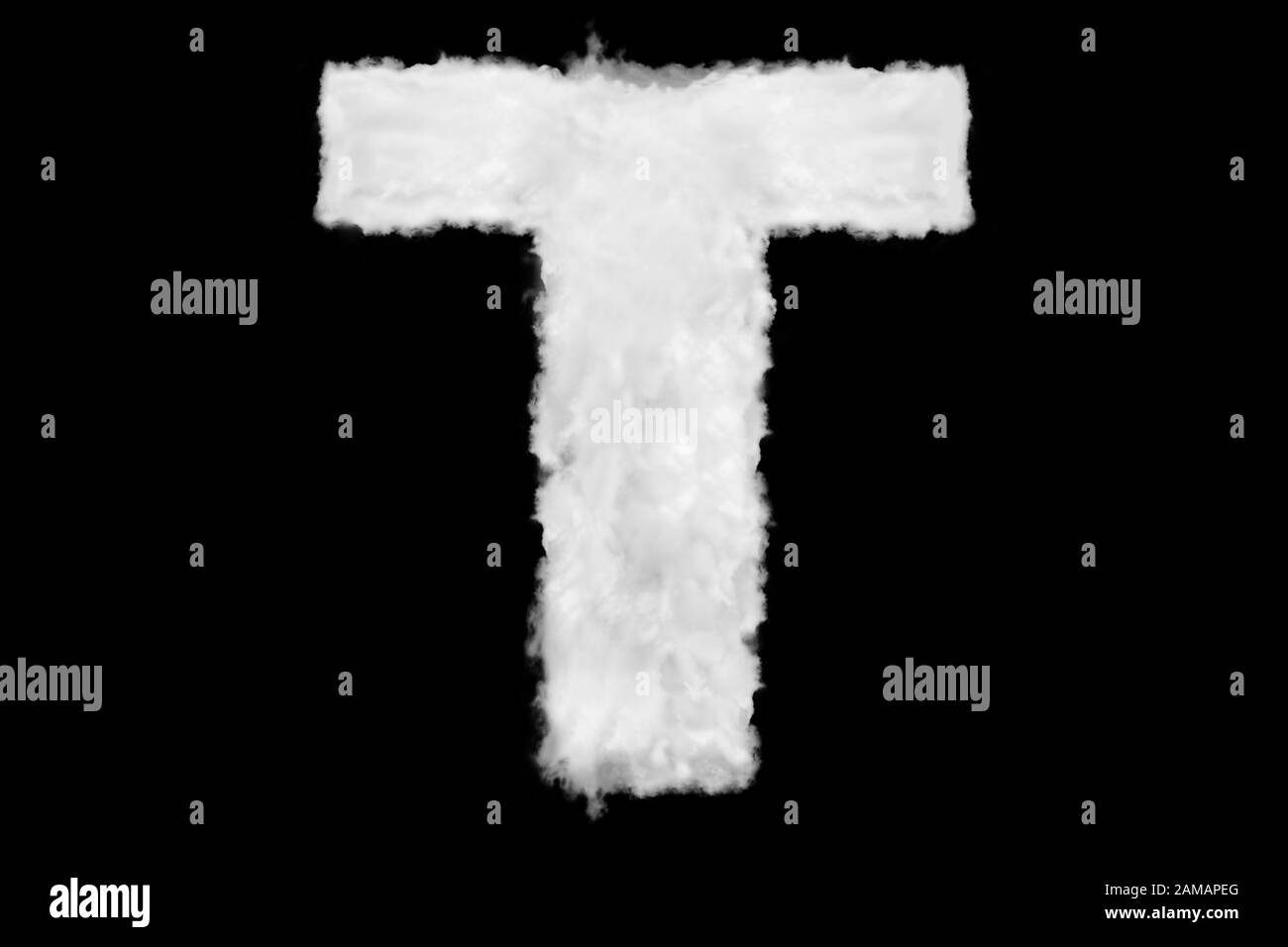 Letter T font shape element made of clouds on black background ready ...