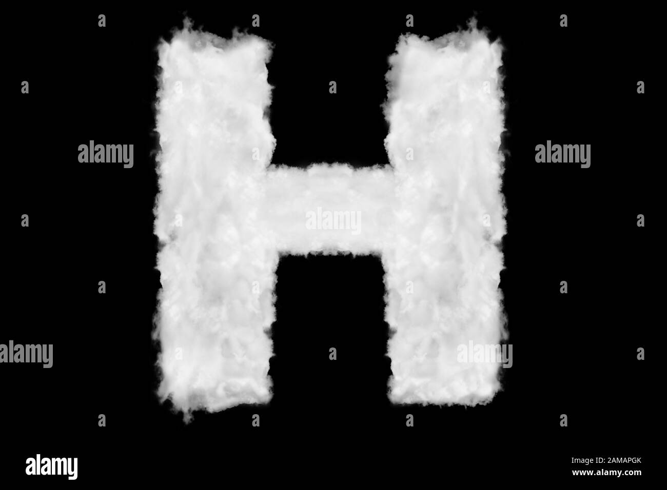 Letter H font shape element made of clouds on black background ready ...