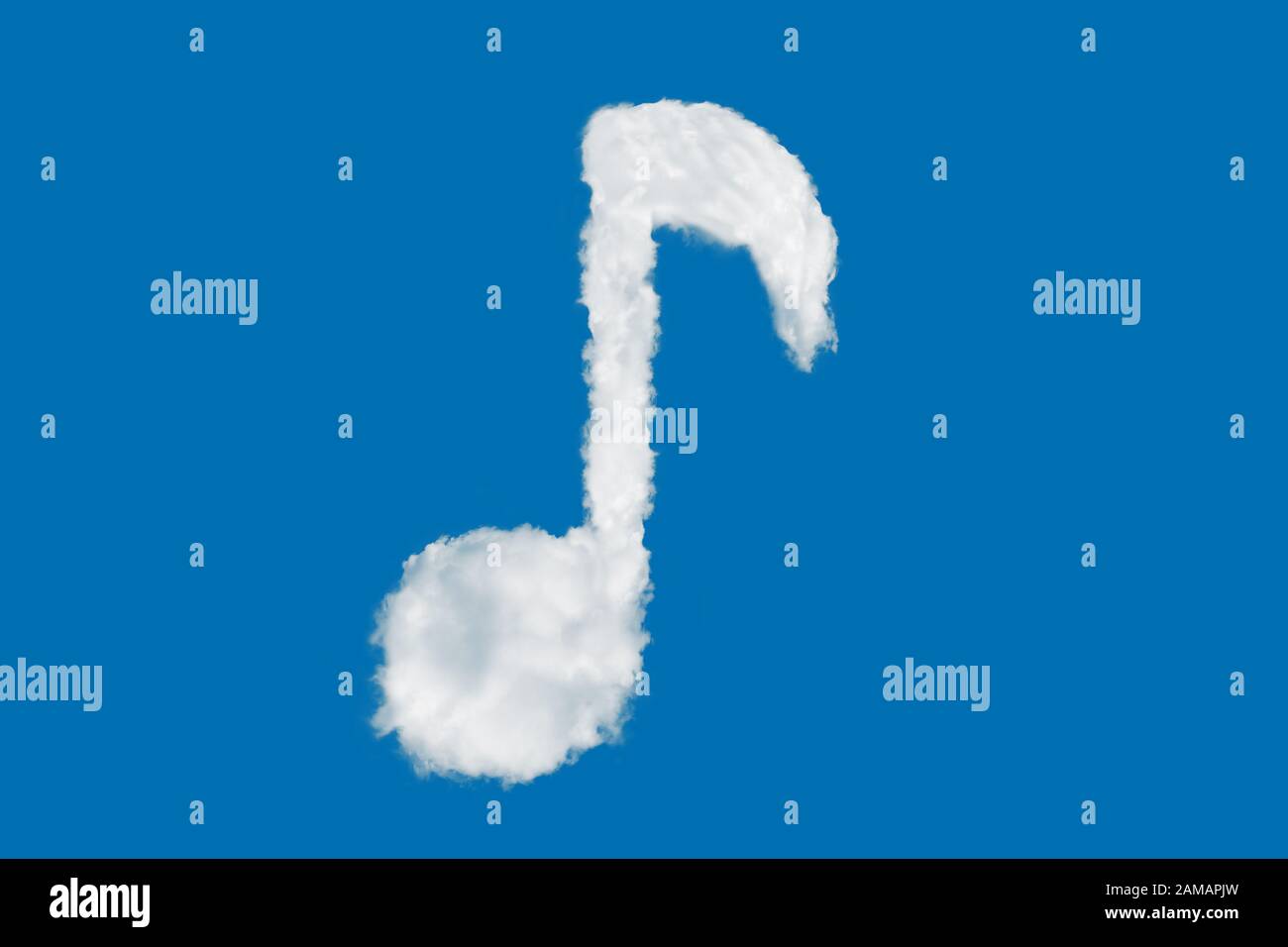 One music note symbol font shape element made of clouds on blue ...