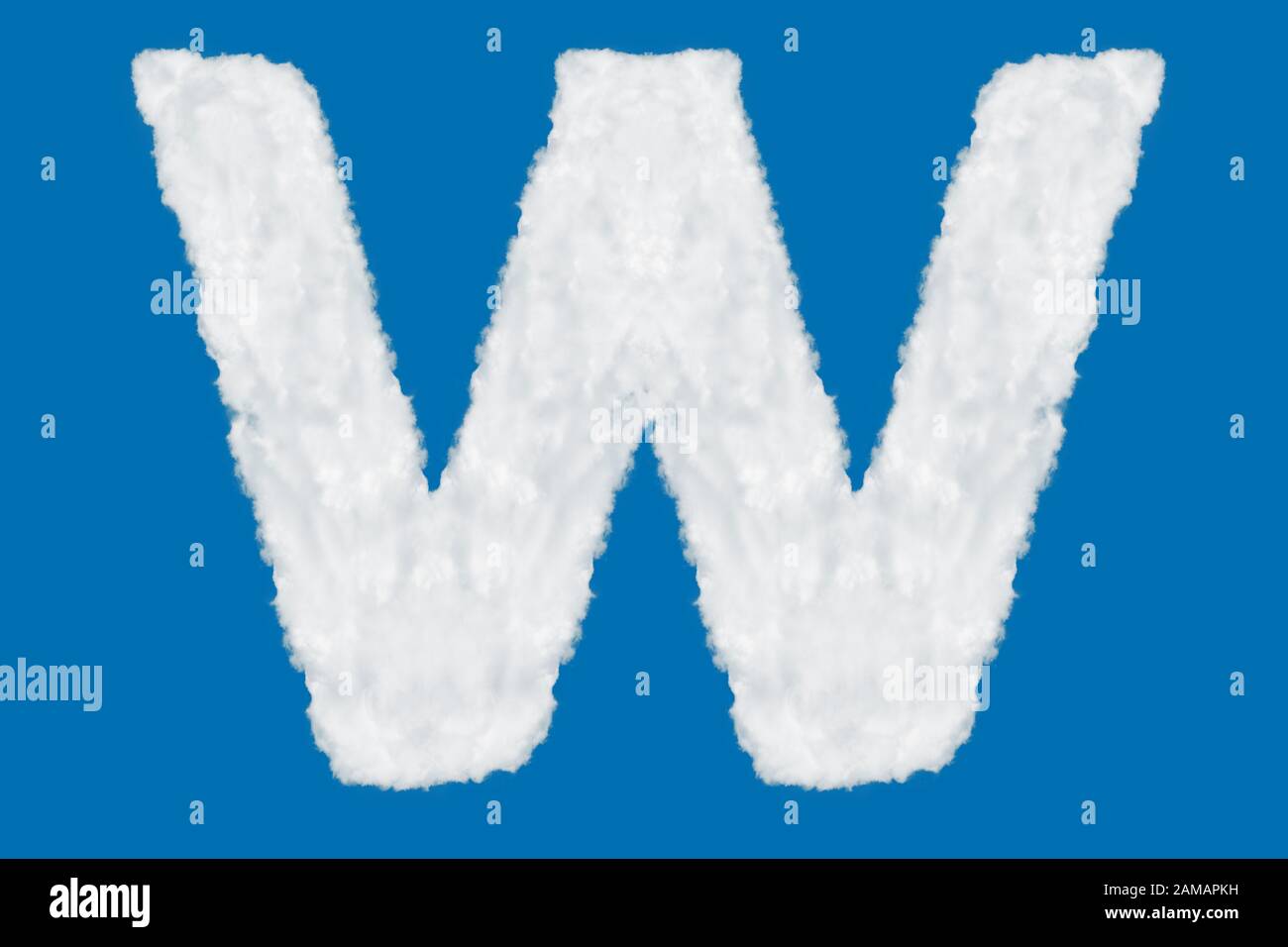 Letter W font shape element made of clouds on blue background over sky ...