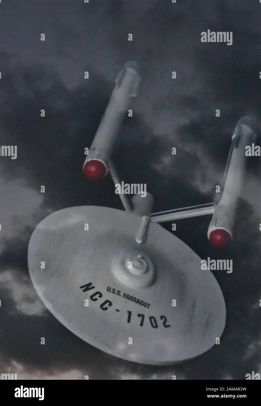 federation star ship Farragut star trek model, double exposure with ...