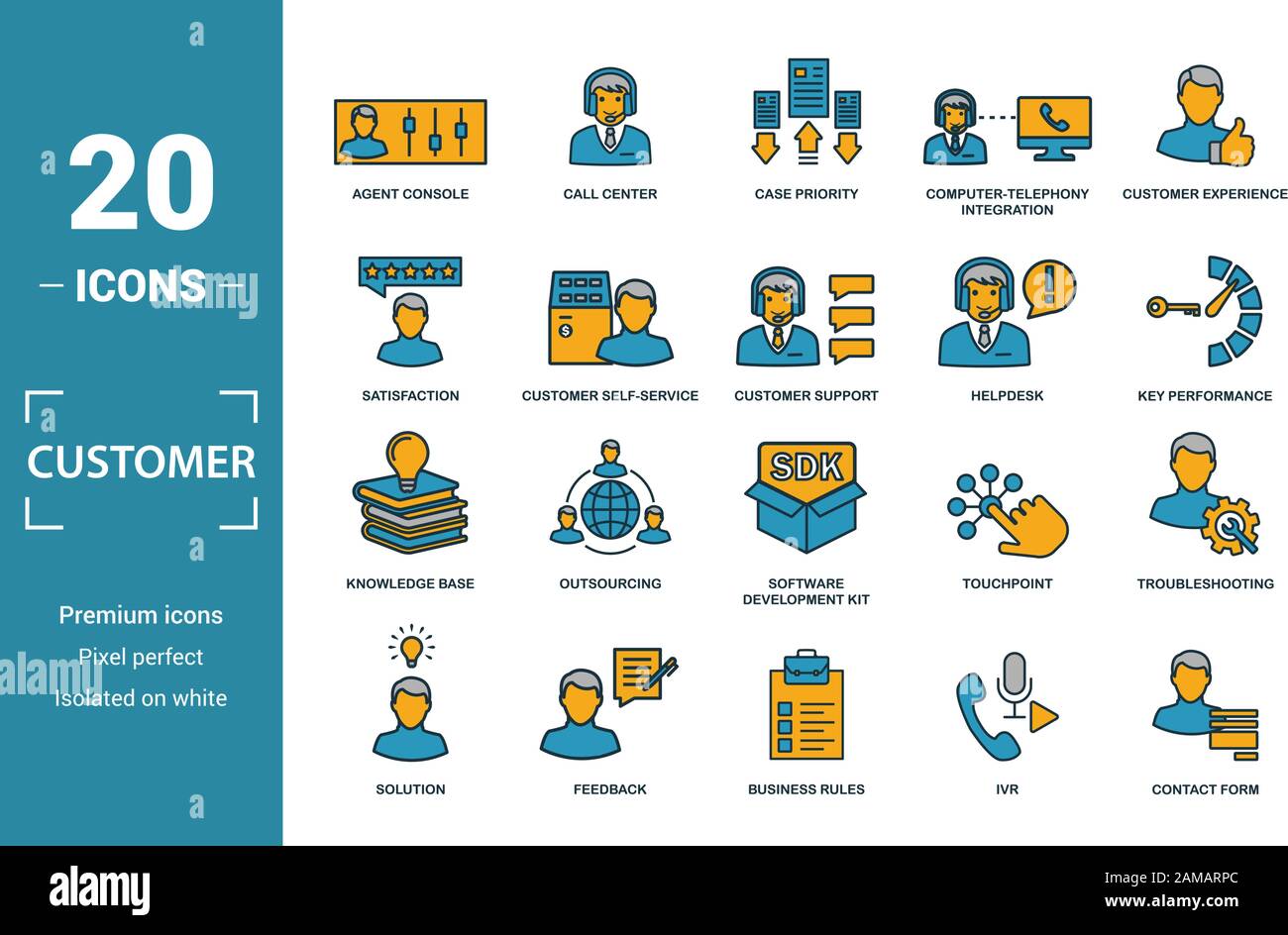 Customer Service icon set. Include creative elements agent console ...