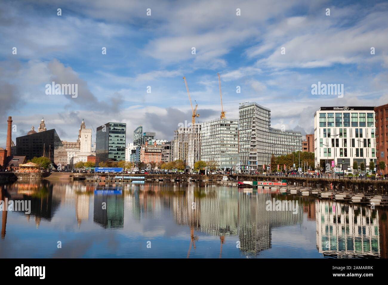 Liverpool, UK - 19 October 2019: Salthouse Dock and waterfront with ...