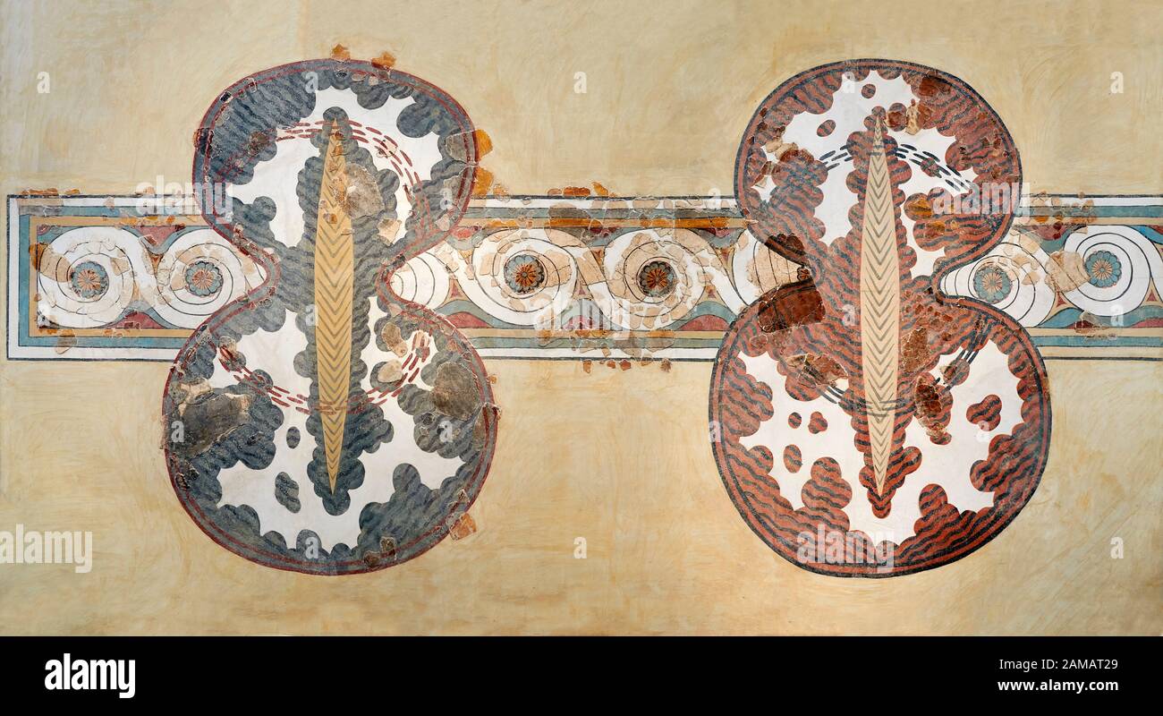 Minoan wall art fresco of a 'figure of eight' shield from Knossos ...