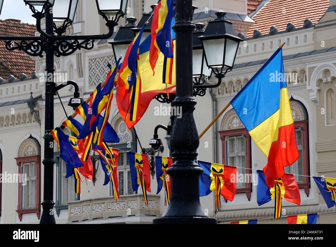 The historical center of Timisoara festively decorated with rows of ...