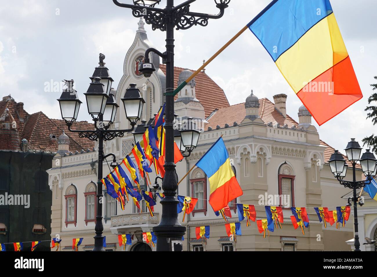 The historical center of Timisoara festively decorated with rows of ...