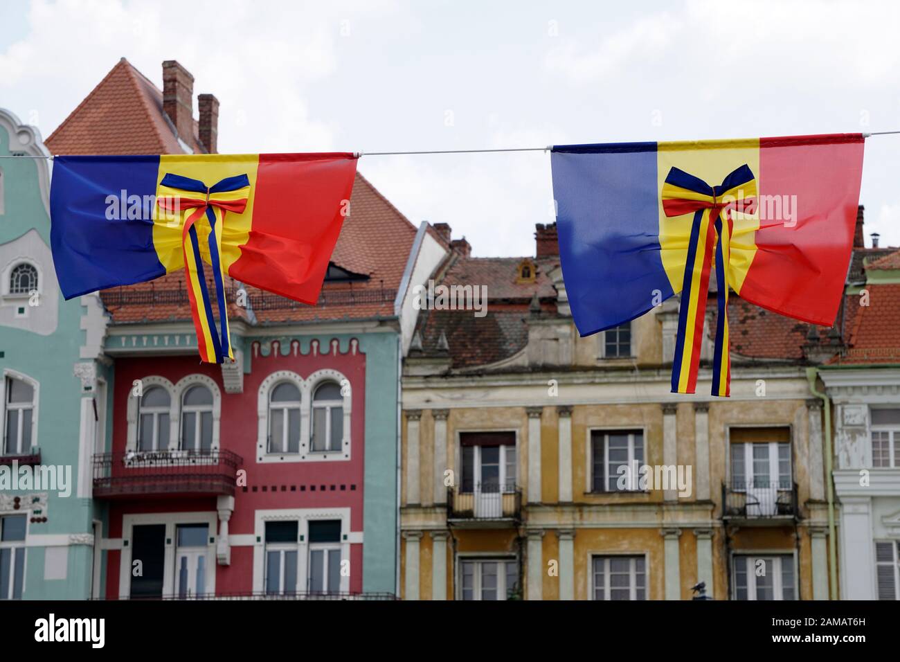 The historical center of Timisoara festively decorated with rows of ...