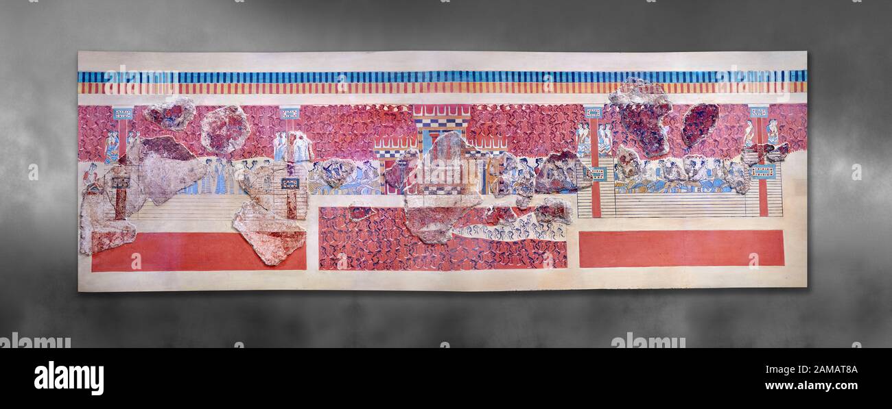 The Minoan 'Tripartite Shrine' or ;Grandstand Fresco', wall art from ...