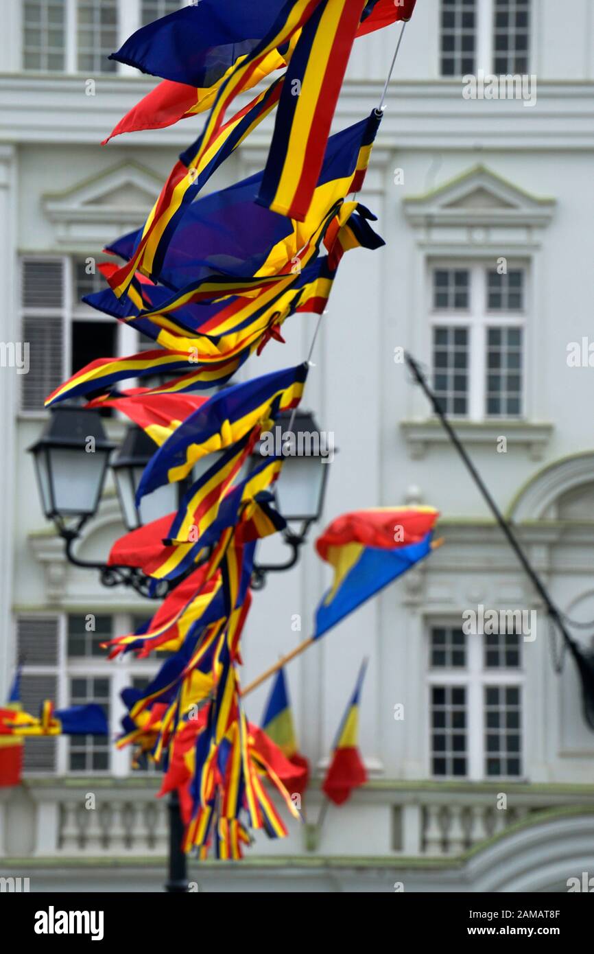 The historical center of Timisoara festively decorated with rows of ...