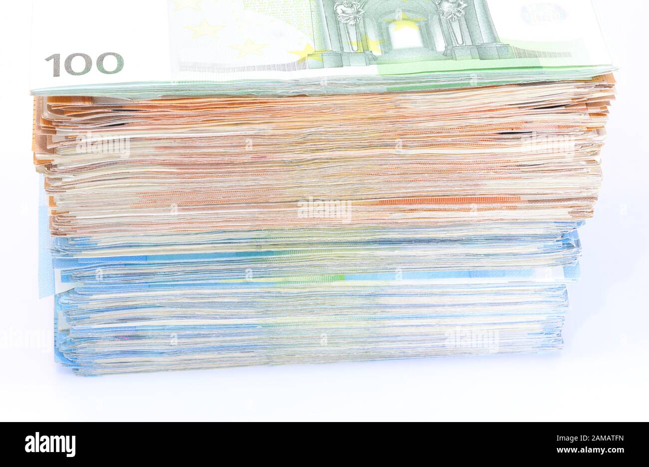 many money in European bank notes on white background Stock Photo - Alamy