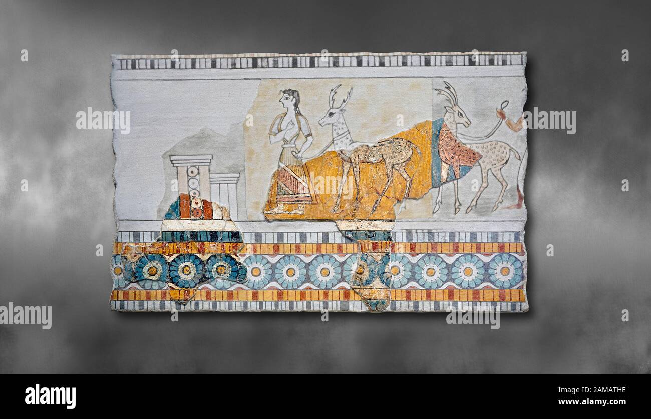 Minoan wall art freco depicting a procession leading a goat from Agia ...