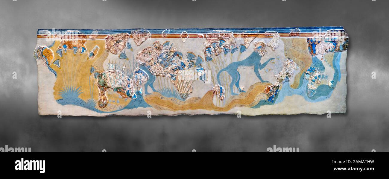 Minoan wall art depicting 'Blue Monkeys' from Knossos Palace, 1700-1450 ...