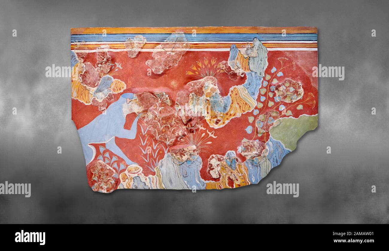 Minoan 'Blue Monkey' wall art fresco from the 'House of Frescoes ...