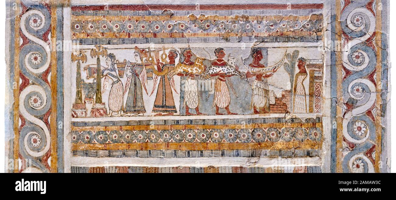 The painted Minoan Hagia Triada Sarcophagus 1370-1300 BC. Heraklion ...
