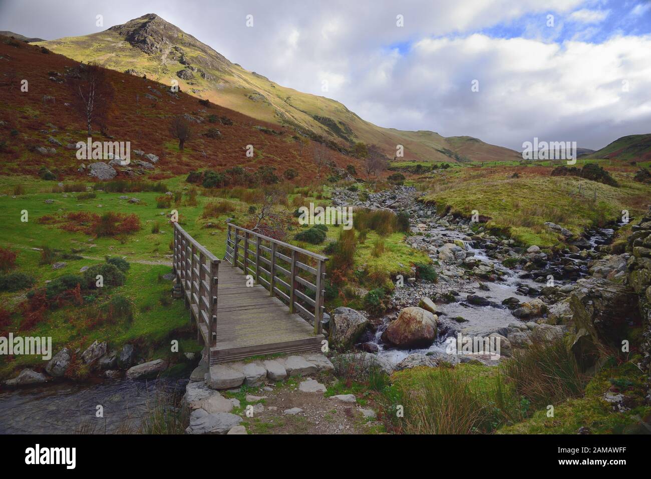 Wooden footbridge over Rowentree Beck Stock Photo - Alamy