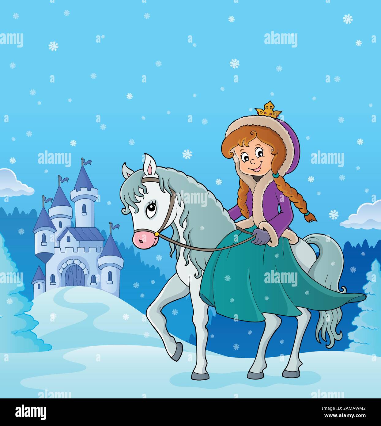 Winter princess riding horse 3 - eps10 vector illustration Stock Vector ...