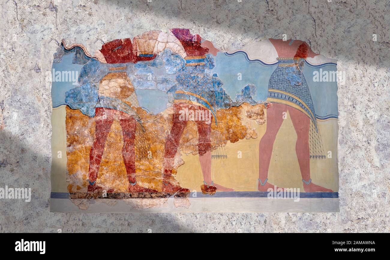 The Minoan 'Procession Fresco', wall art from the South Prpylaeum ...