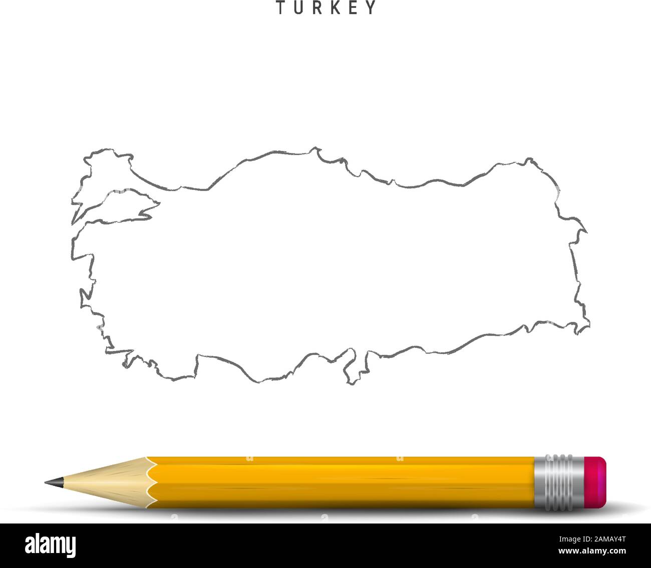 Turkey sketch outline map isolated on white background. Empty hand ...