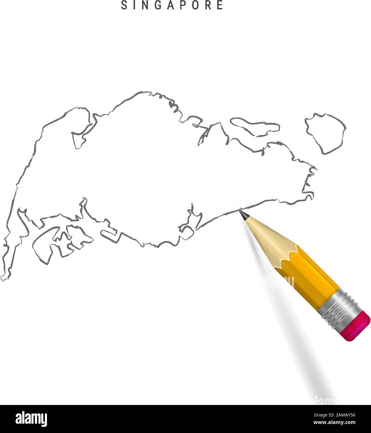 Singapore sketch outline map isolated on white background. Empty hand ...