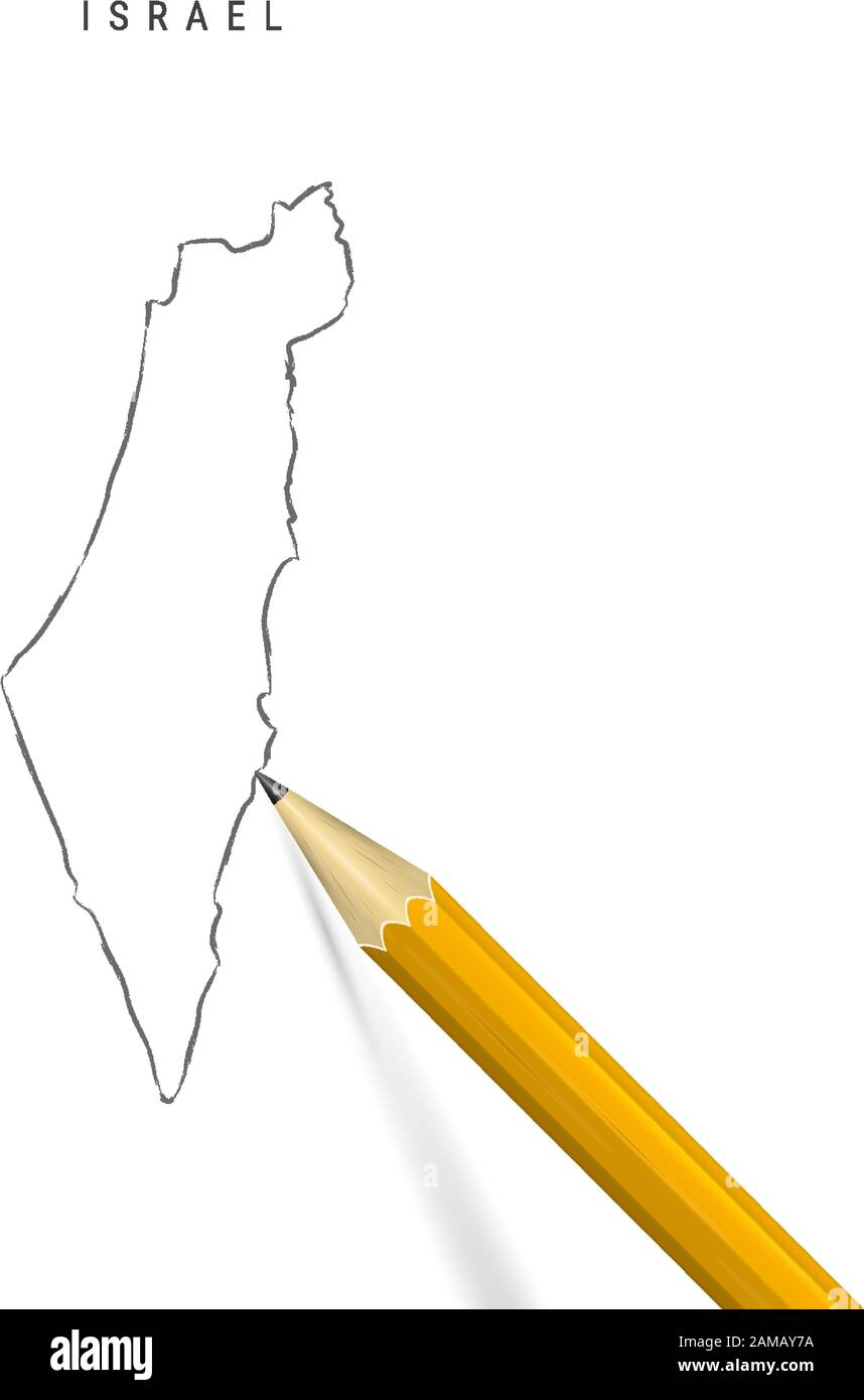 Israel sketch outline map isolated on white background. Empty hand ...