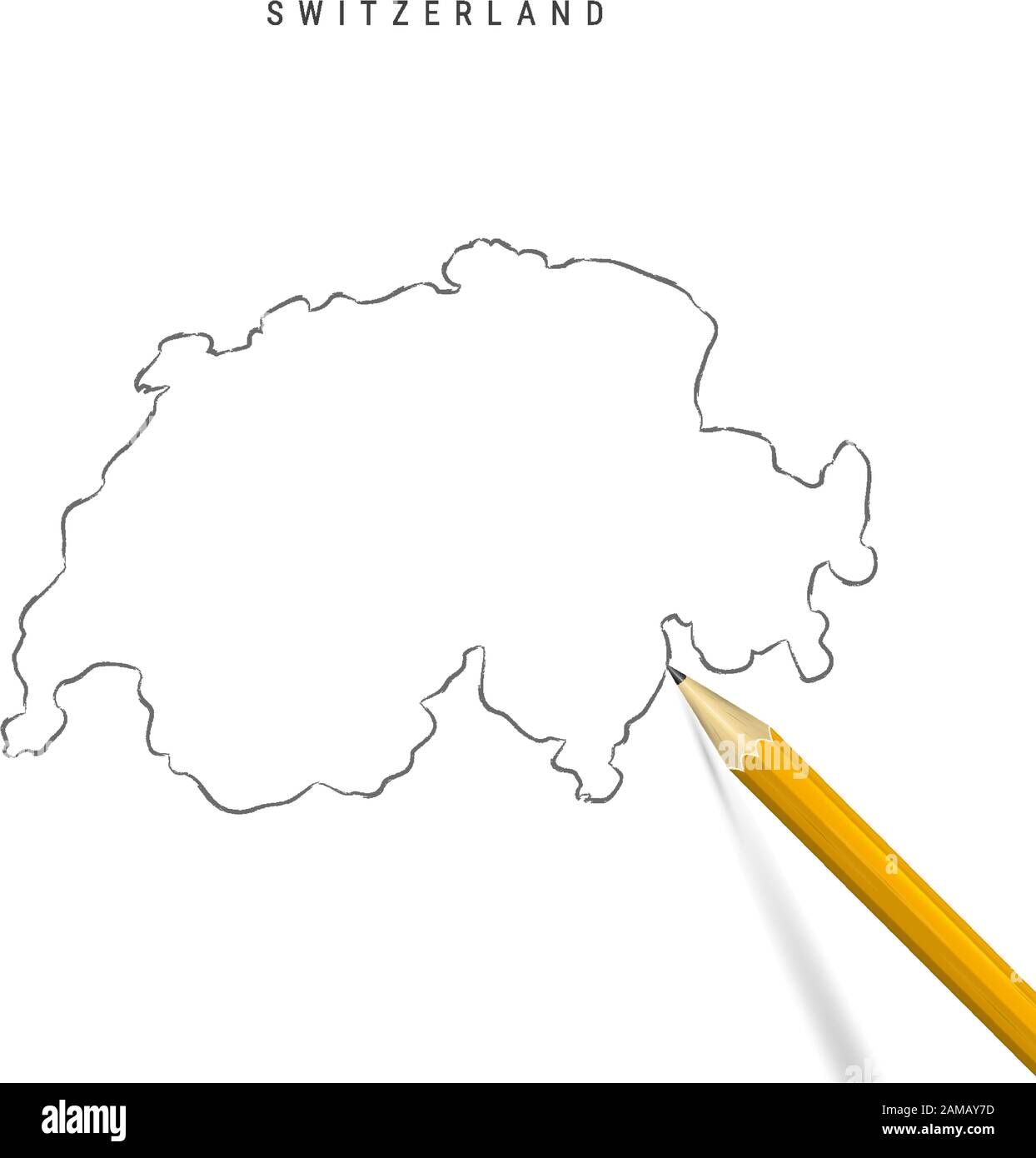 Switzerland sketch outline map isolated on white background. Empty hand ...