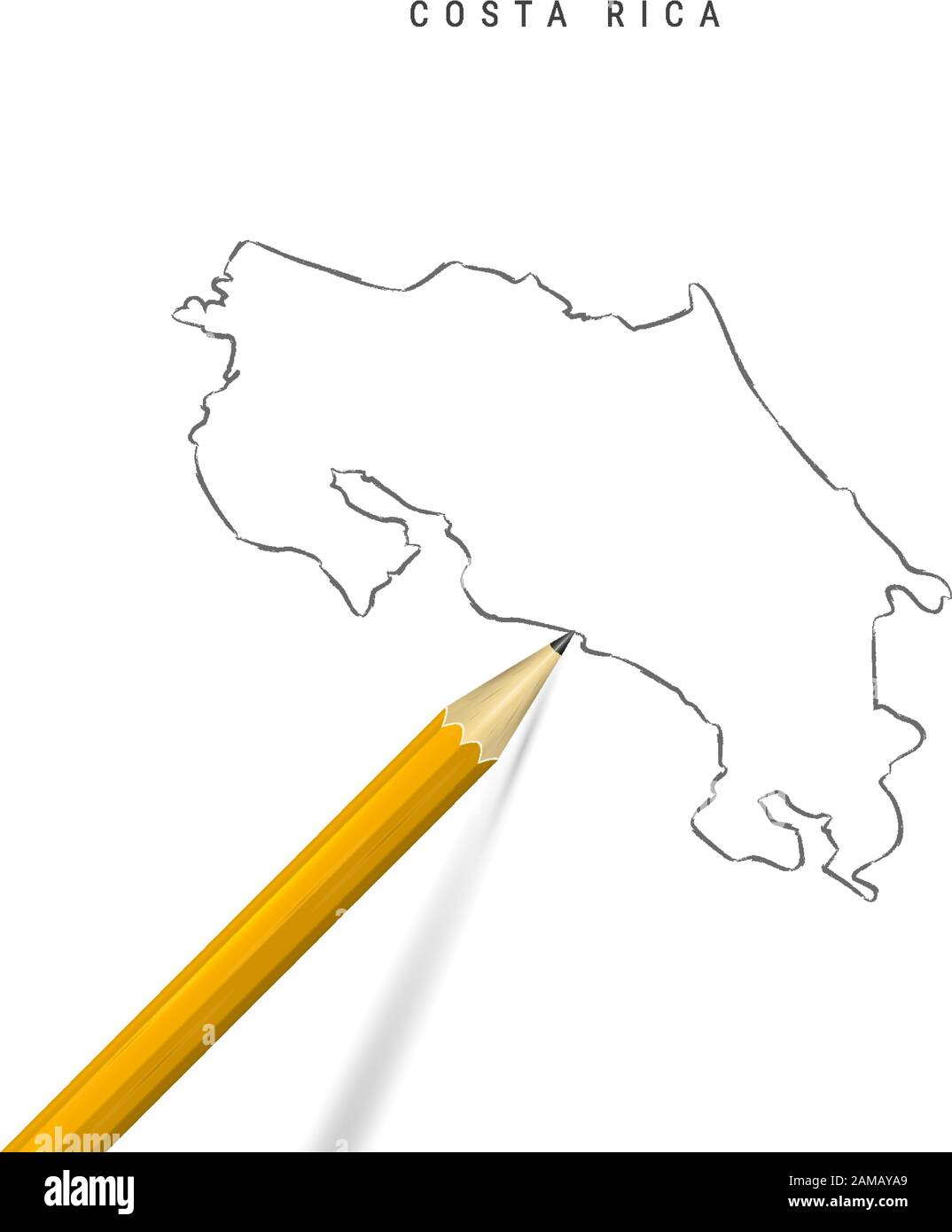 Costa Rica sketch outline map isolated on white background. Empty hand ...