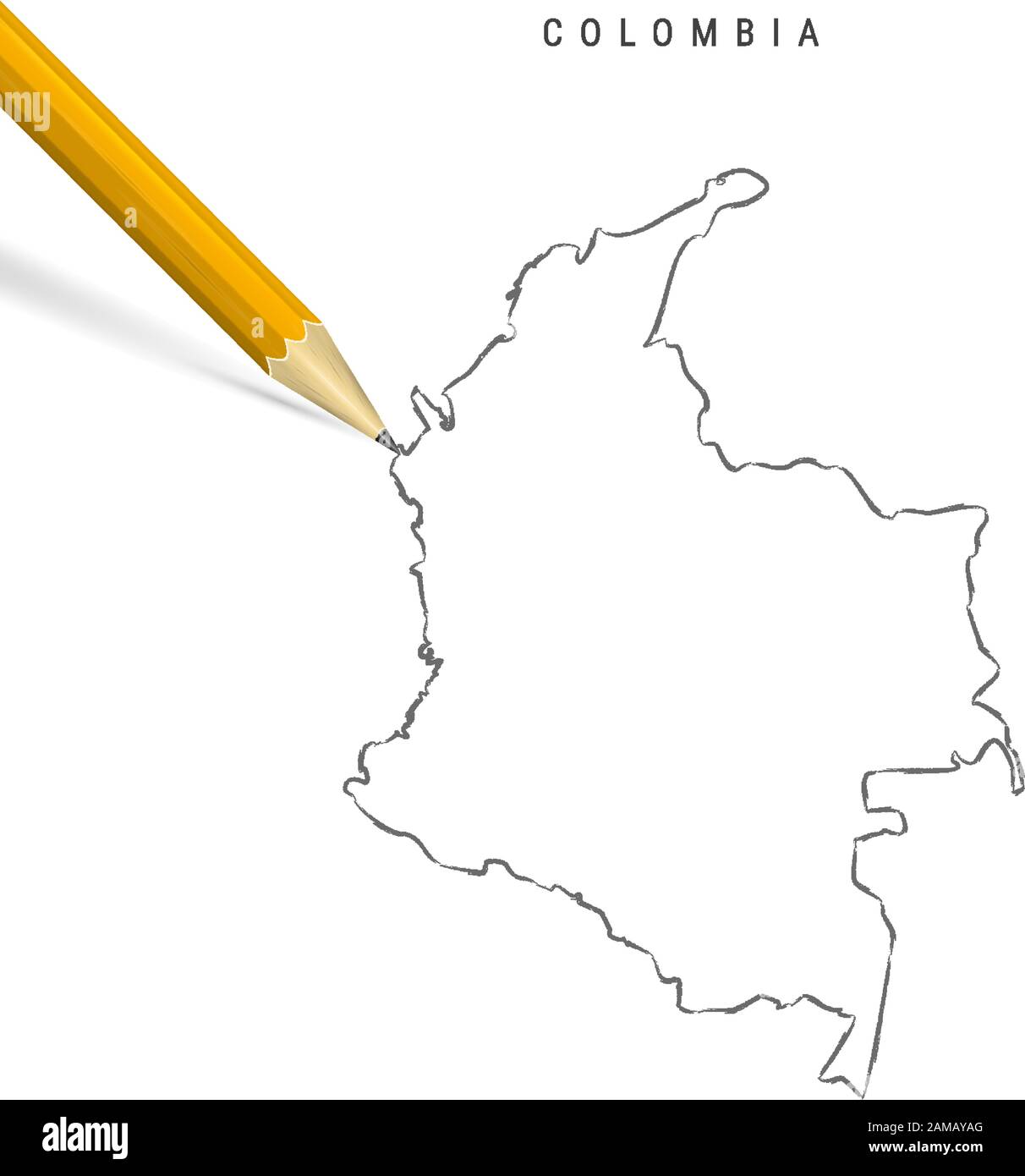 Colombia sketch outline map isolated on white background. Empty hand ...
