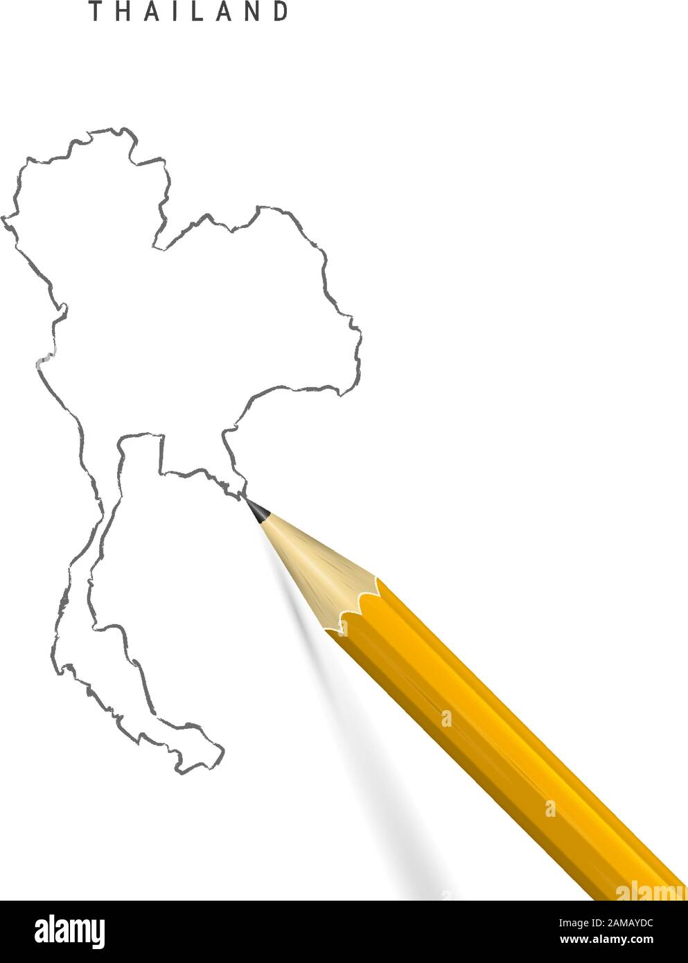 Thailand sketch outline map isolated on white background. Empty hand ...