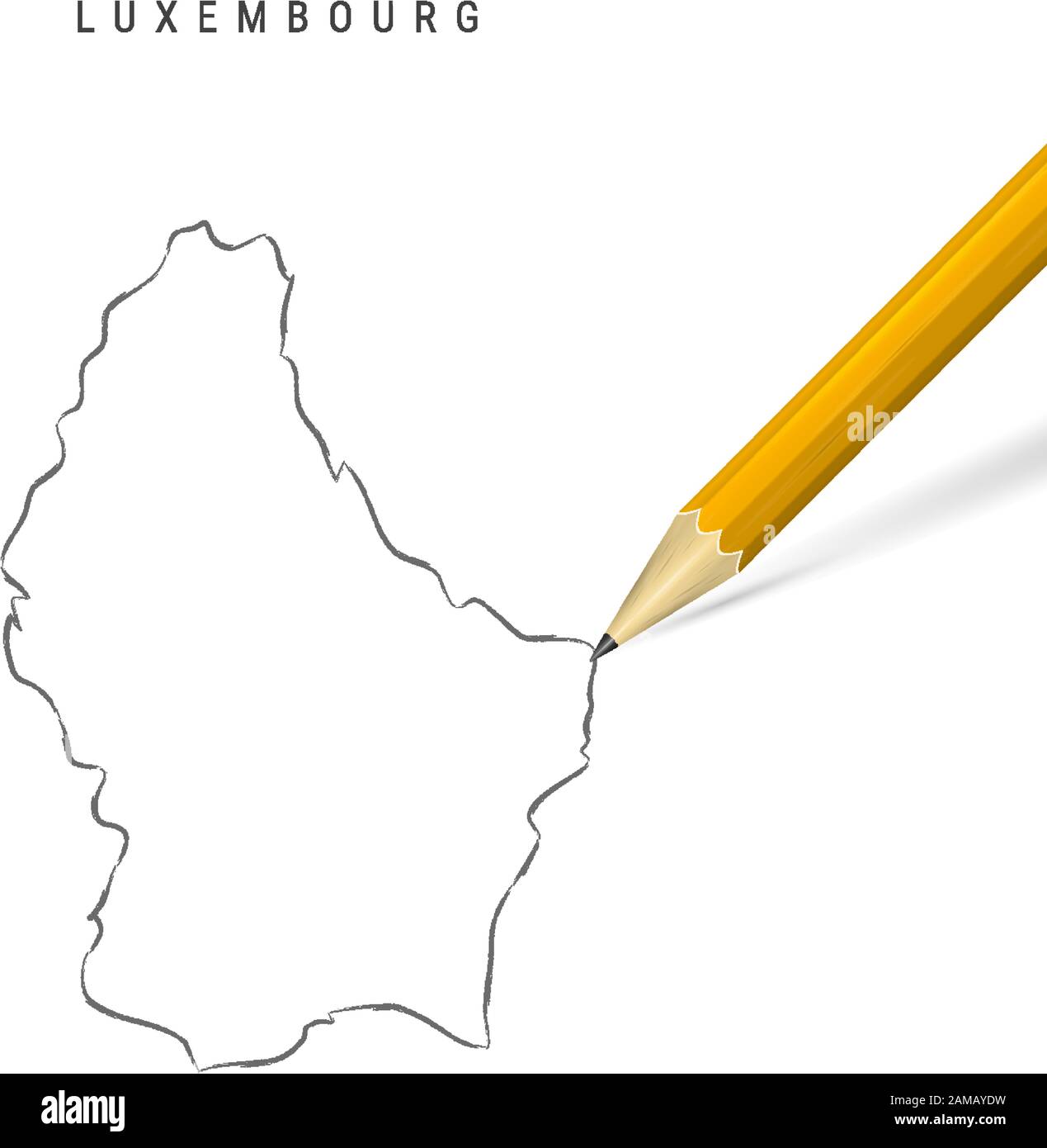 Luxembourg sketch outline map isolated on white background. Empty hand ...